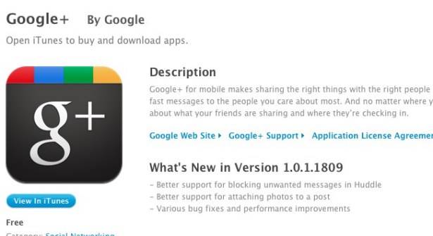 iPhone Google+ app updated after Apple mistake