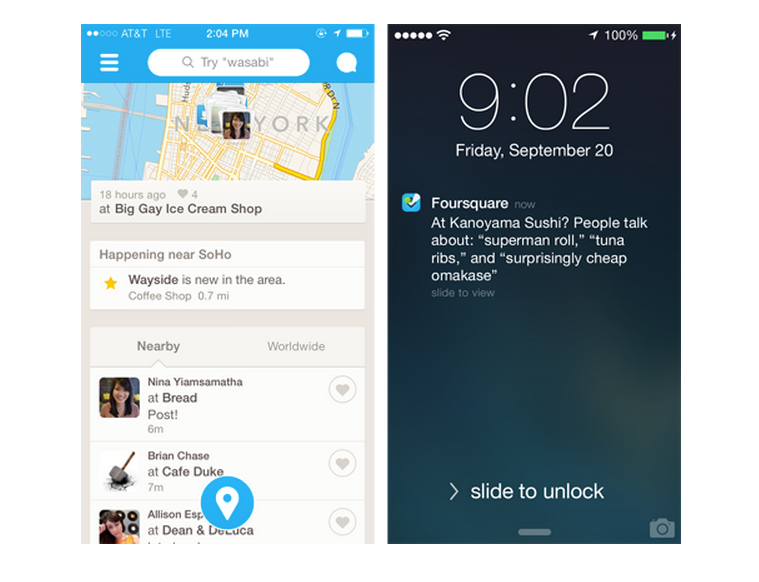 Foursquare for iPhone updated with real-time push recommendations