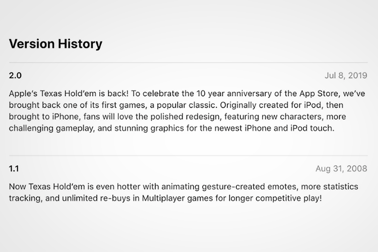 Remember Apple's Texas Hold'em poker game? It's back