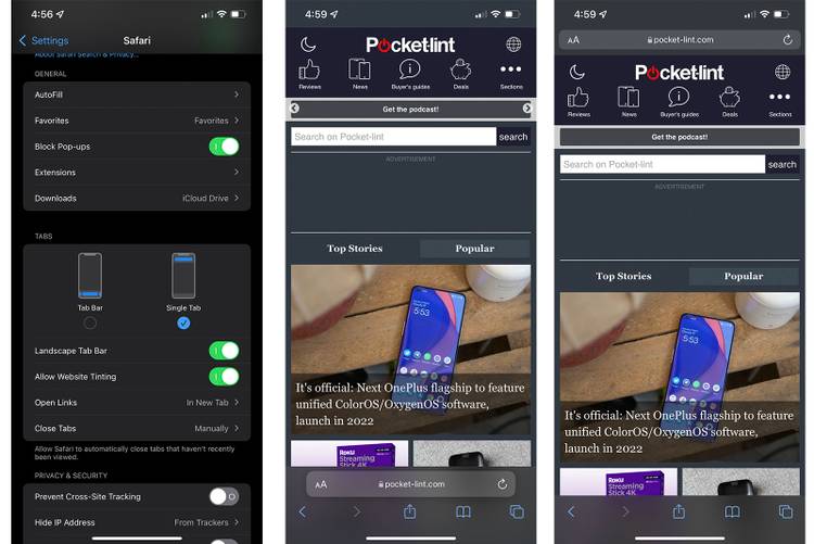 How to change the layout of Safari on iOS 15 to the old one