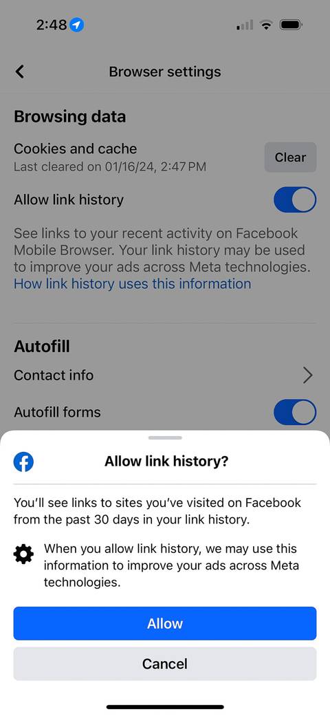 How to check Facebook browser history and turn it off