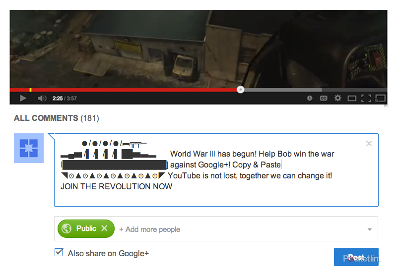 YouTube admits Google+ comments are riddled with spam